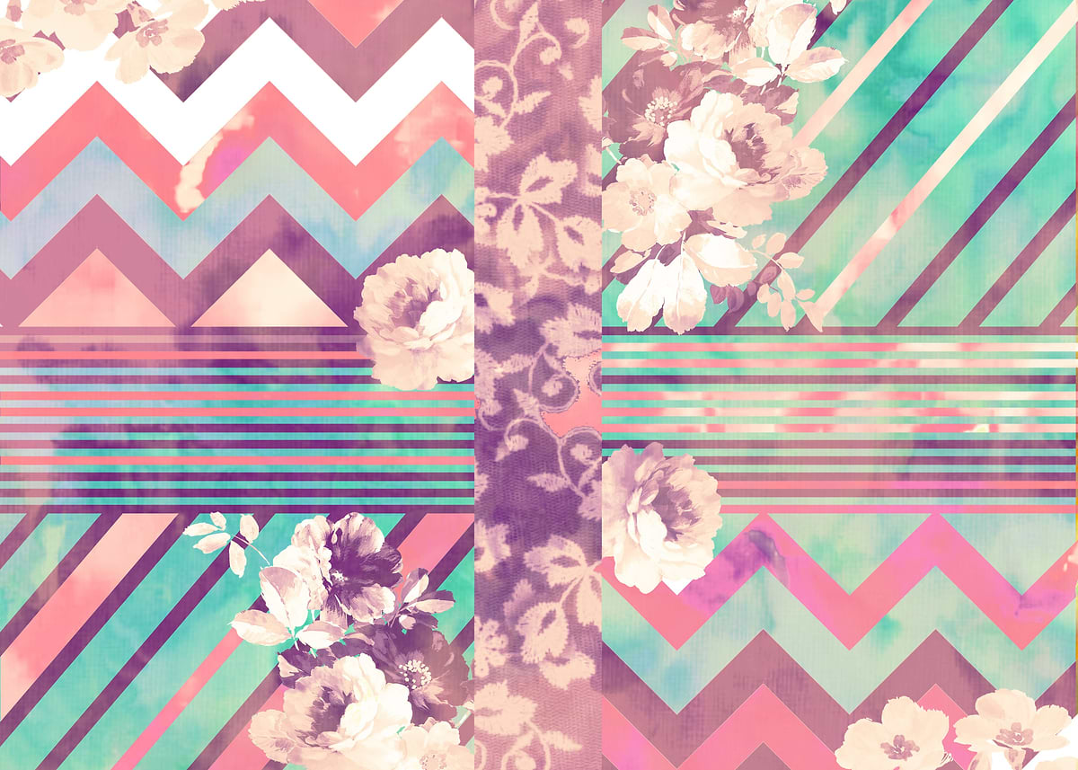 'Retro Pink Turquoise Floral Stripe Chevron. elegant, s ... ' Poster ...