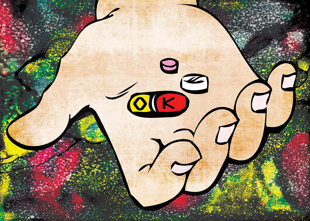 'Pills are OK, STIGMA IS NOT!' Poster, picture, metal print, paint by ...