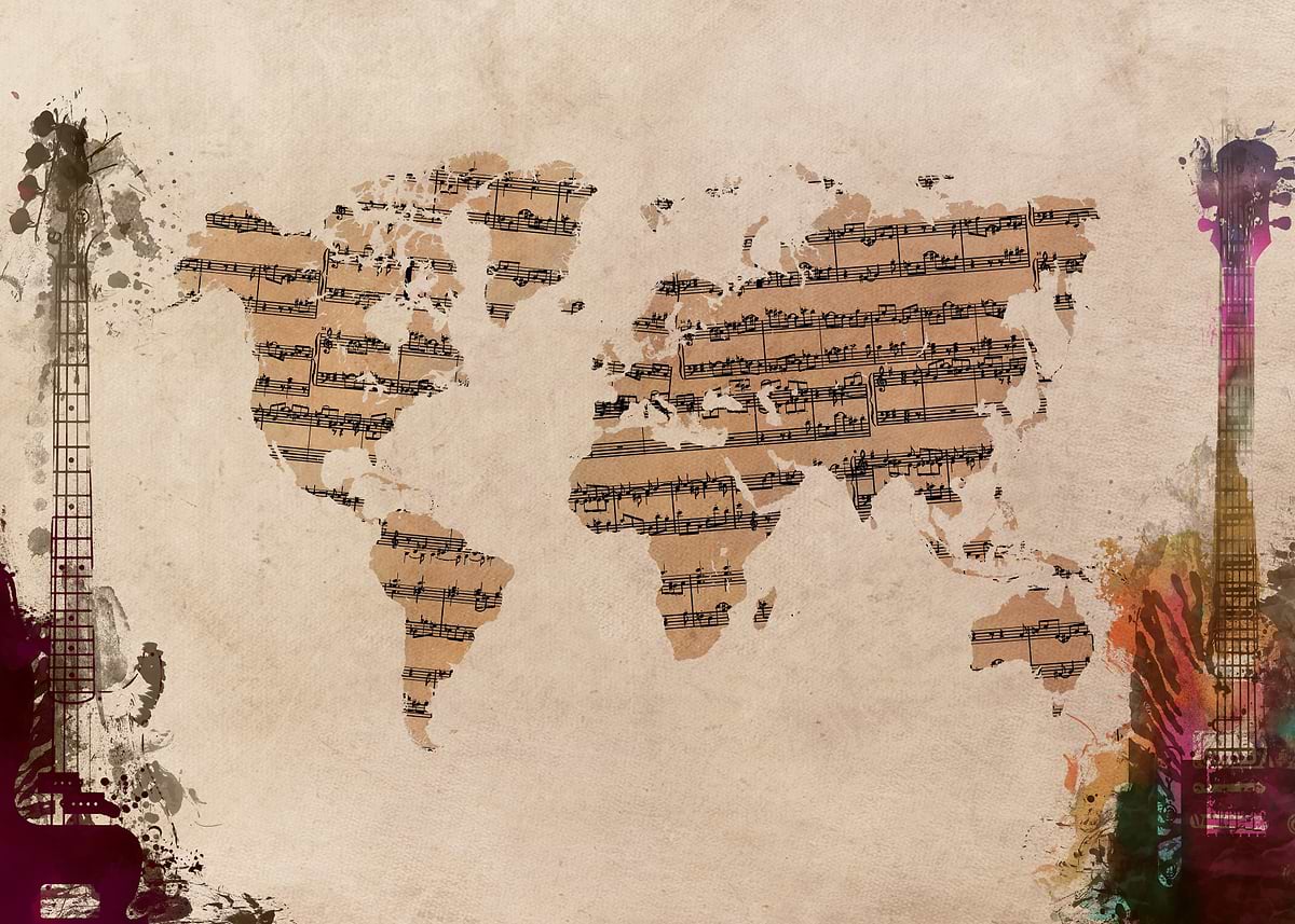 'Music world map' Poster, picture, metal print, paint by JBJart Justyna ...
