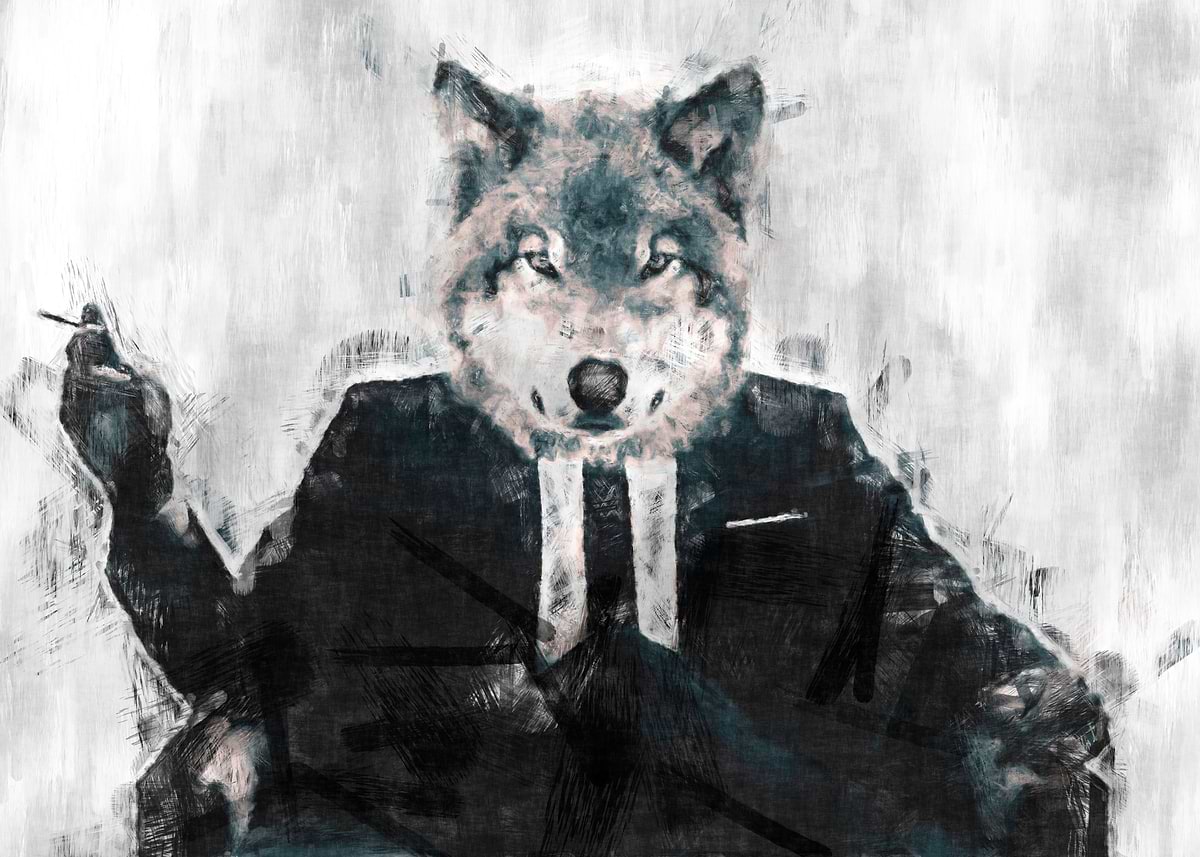 'The wolf-intellectual sketch ' Poster, picture, metal print, paint by ...