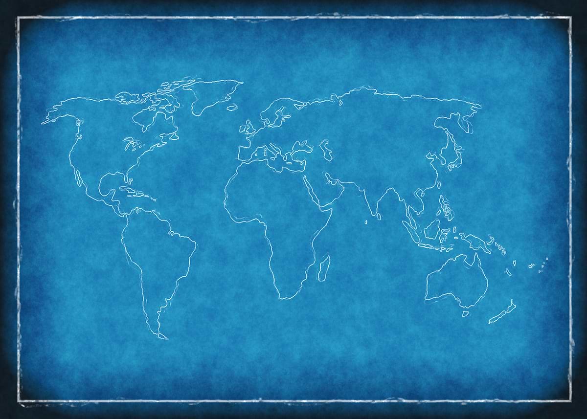 'World map blueprint' Poster, picture, metal print, paint by VOODOO ...