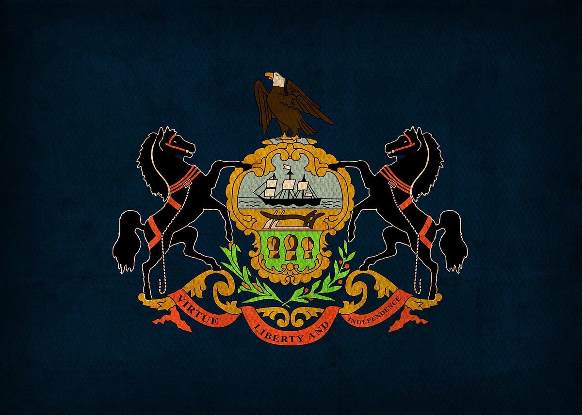 'Pennsylvania State Flag on Distressed Canvas' Poster, picture, metal ...