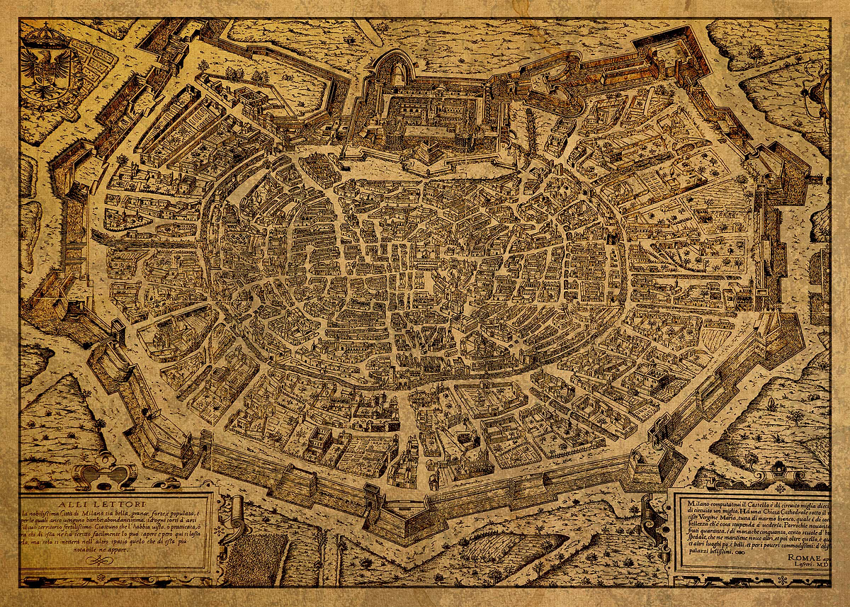 'Street Map of Milan 1573' Poster, picture, metal print, paint by ...