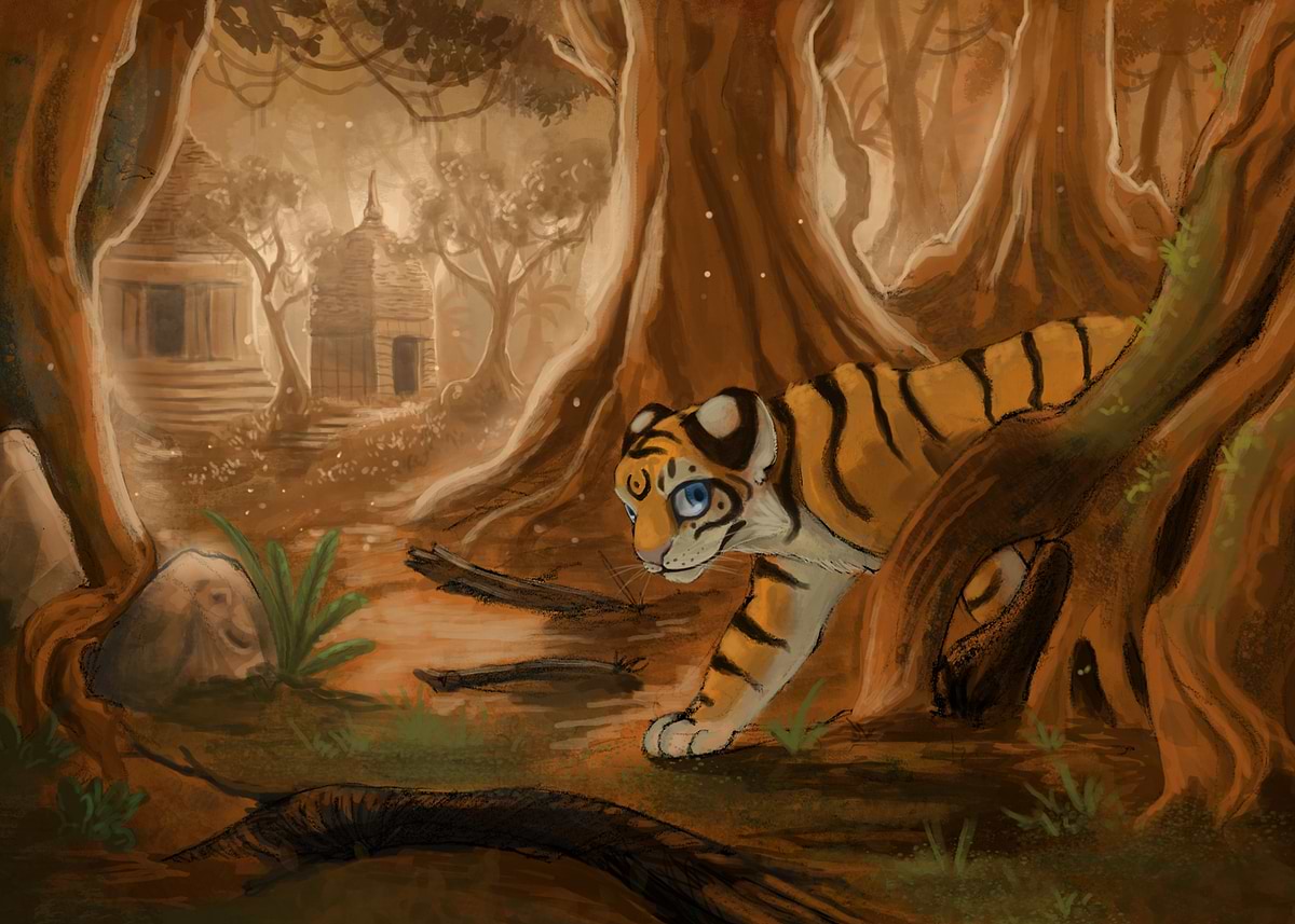 'Shy Tiger' Poster, picture, metal print, paint by Jaime Staite | Displate