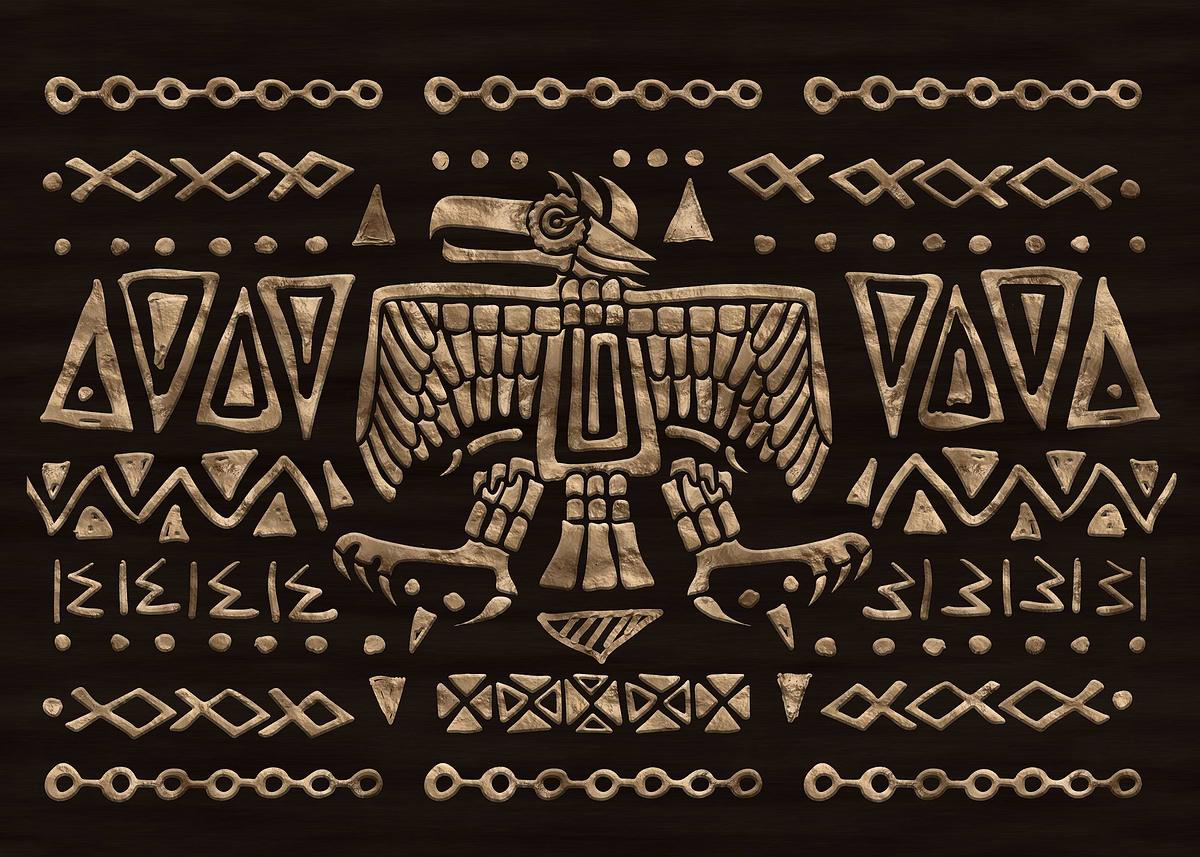 'Aztec Eagle and Ornaments ' Poster, picture, metal print, paint by ...
