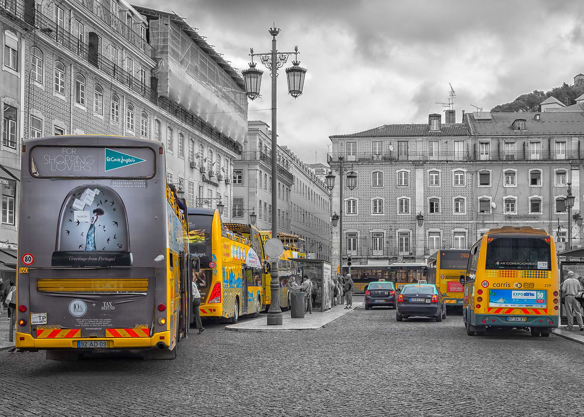 'Yellow Buses' Poster, picture, metal print, paint by Pedro Rosa | Displate