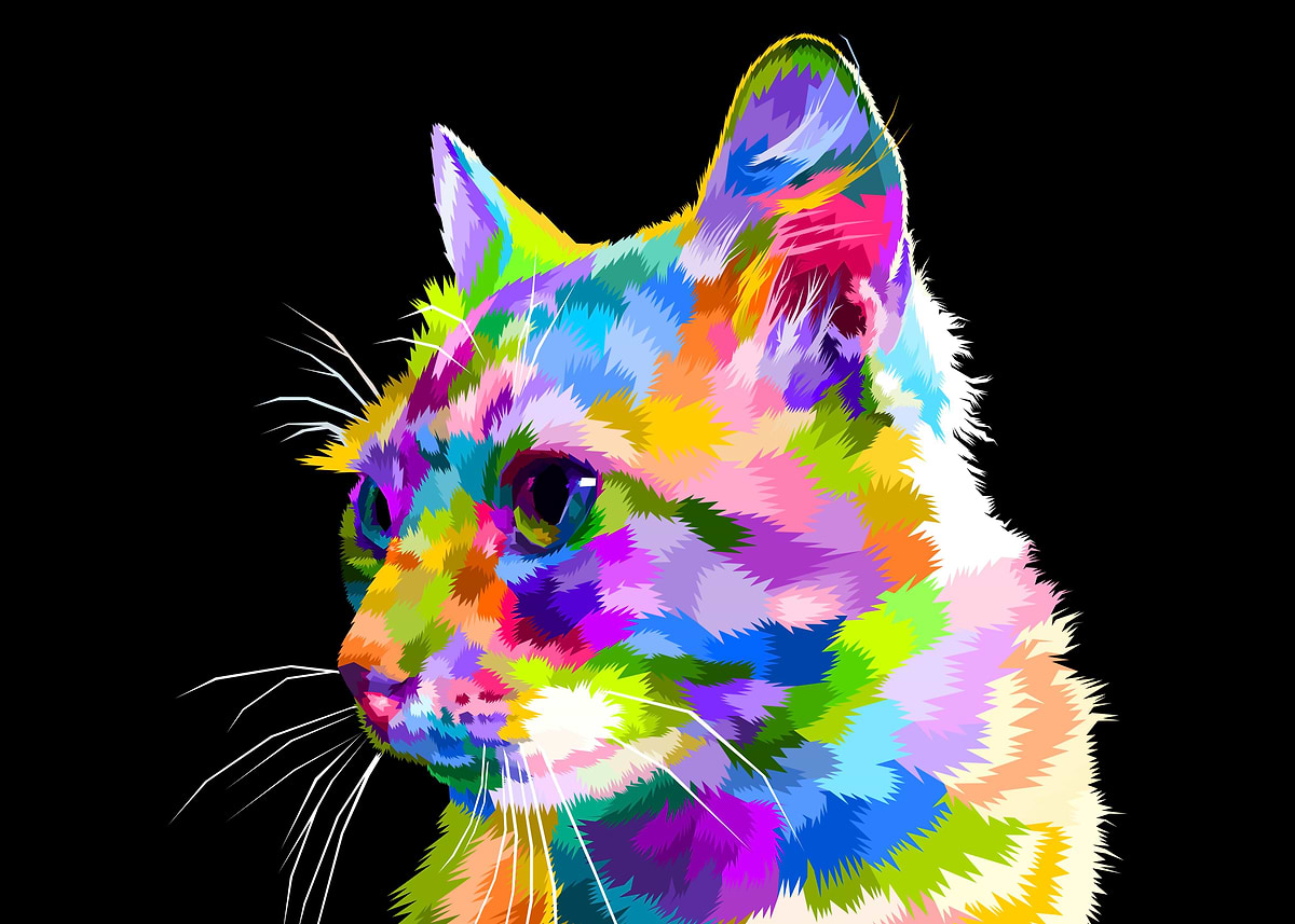'colorful cat looking side' Poster, picture, metal print, paint by peri ...