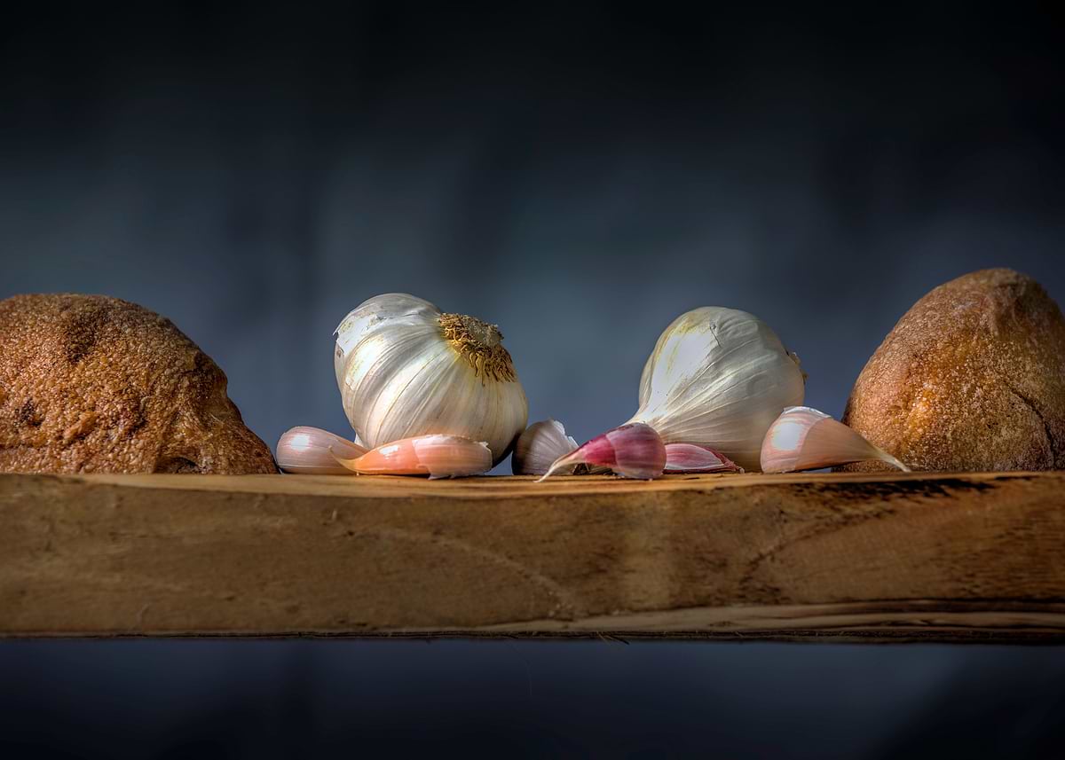 'Garlic cloves and bread ' Poster, picture, metal print, paint by ...