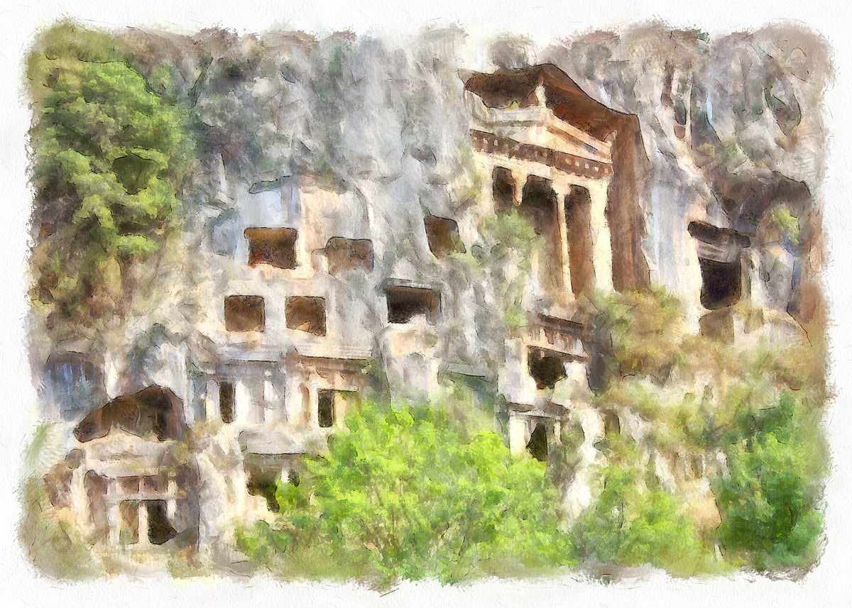 'Fethiye Lycian Tombs ' Poster, picture, metal print, paint by Tracey ...