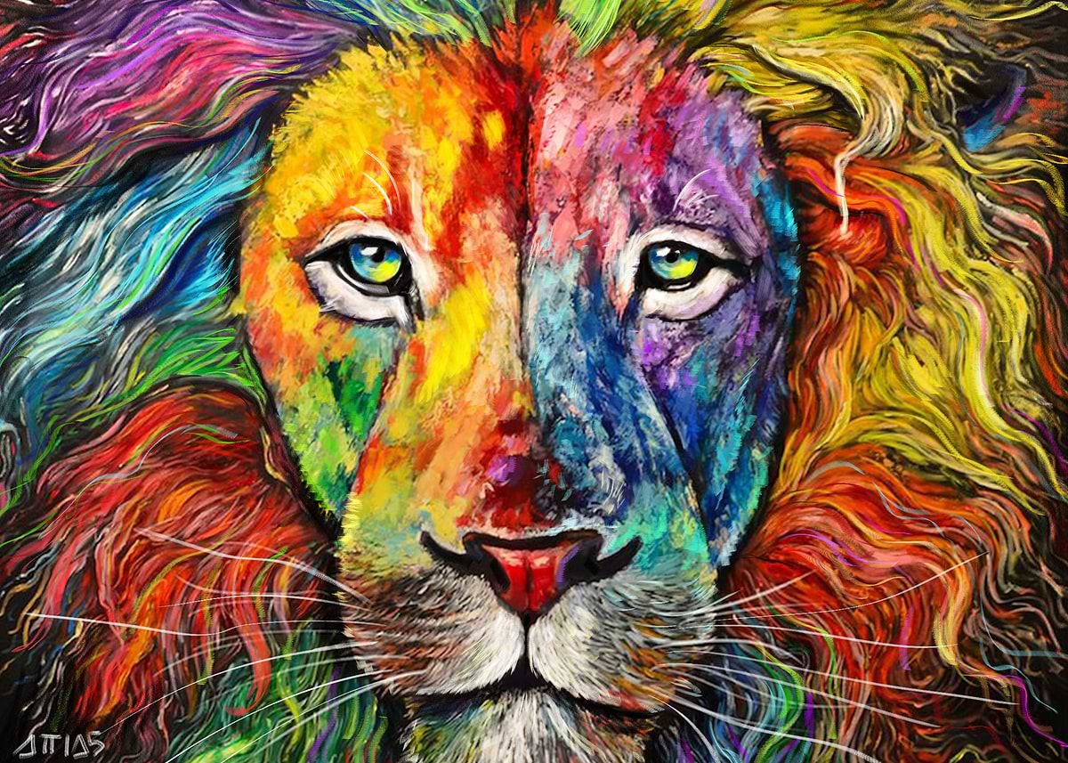 'LION COLOR' Poster, picture, metal print, paint by yel attias | Displate