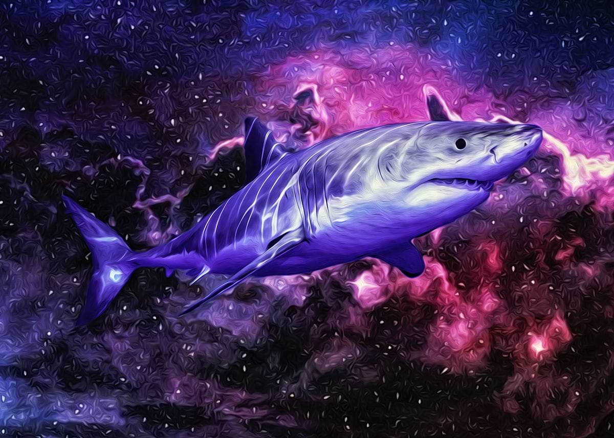 'Space Shark' Poster, picture, metal print, paint by Nine Arts | Displate
