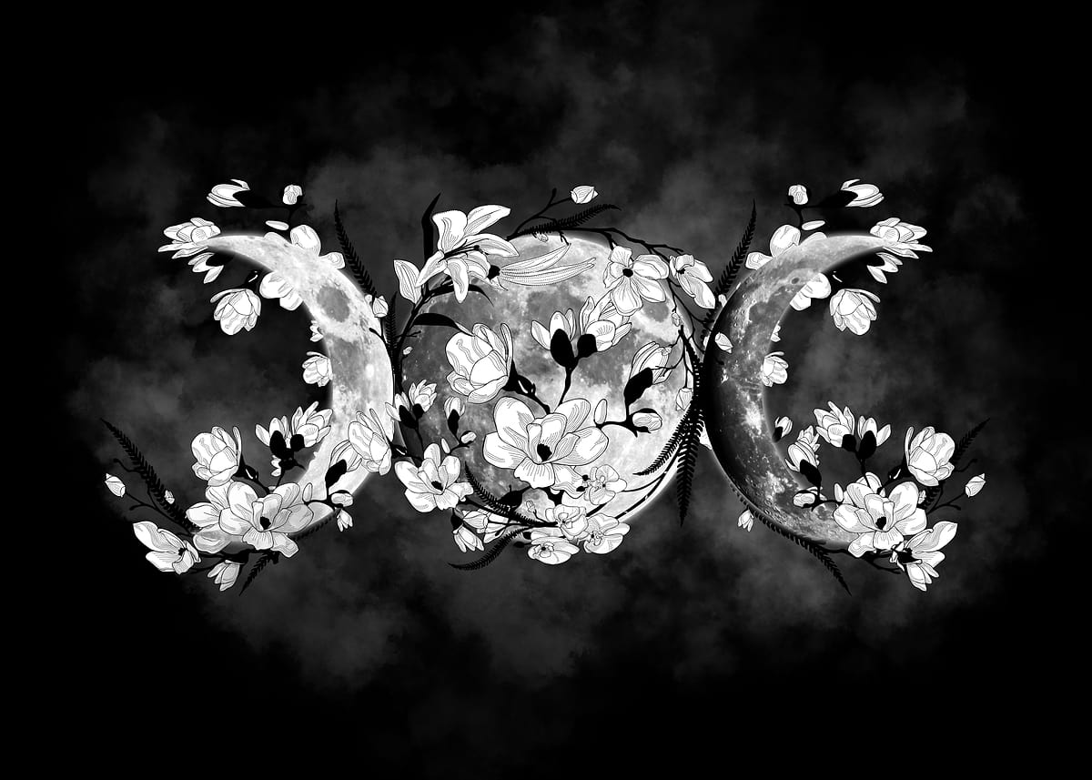 'Triple Moon White Blossom' Poster, picture, metal print, paint by ...