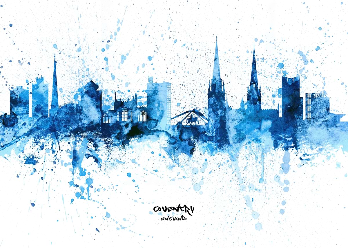 'Coventry England Skyline' Poster, picture, metal print, paint by ...