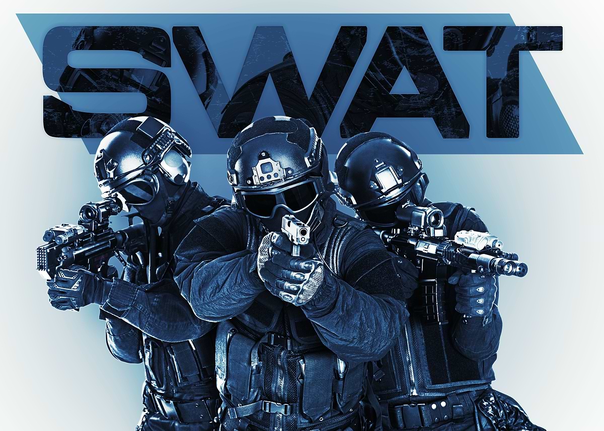 'Studio shot of swat police' Poster, picture, metal print, paint by ...