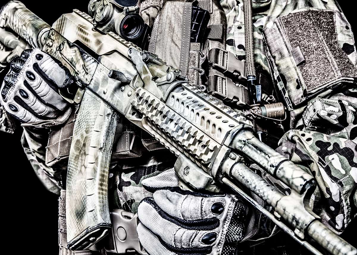 'Closeup of Kalashnikov' Poster, picture, metal print, paint by ...