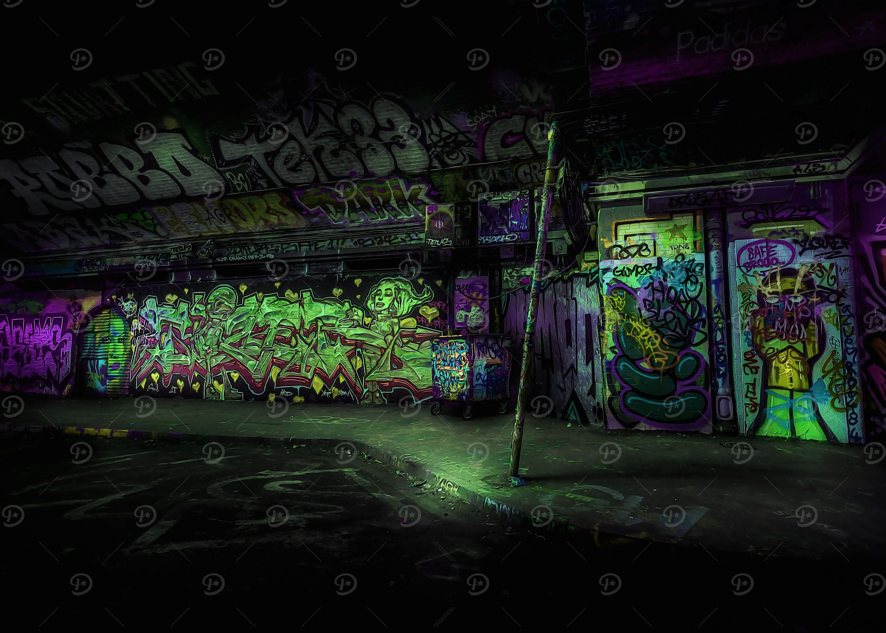 'Graffiti at night' Poster, picture, metal print, paint by Donma Art ...