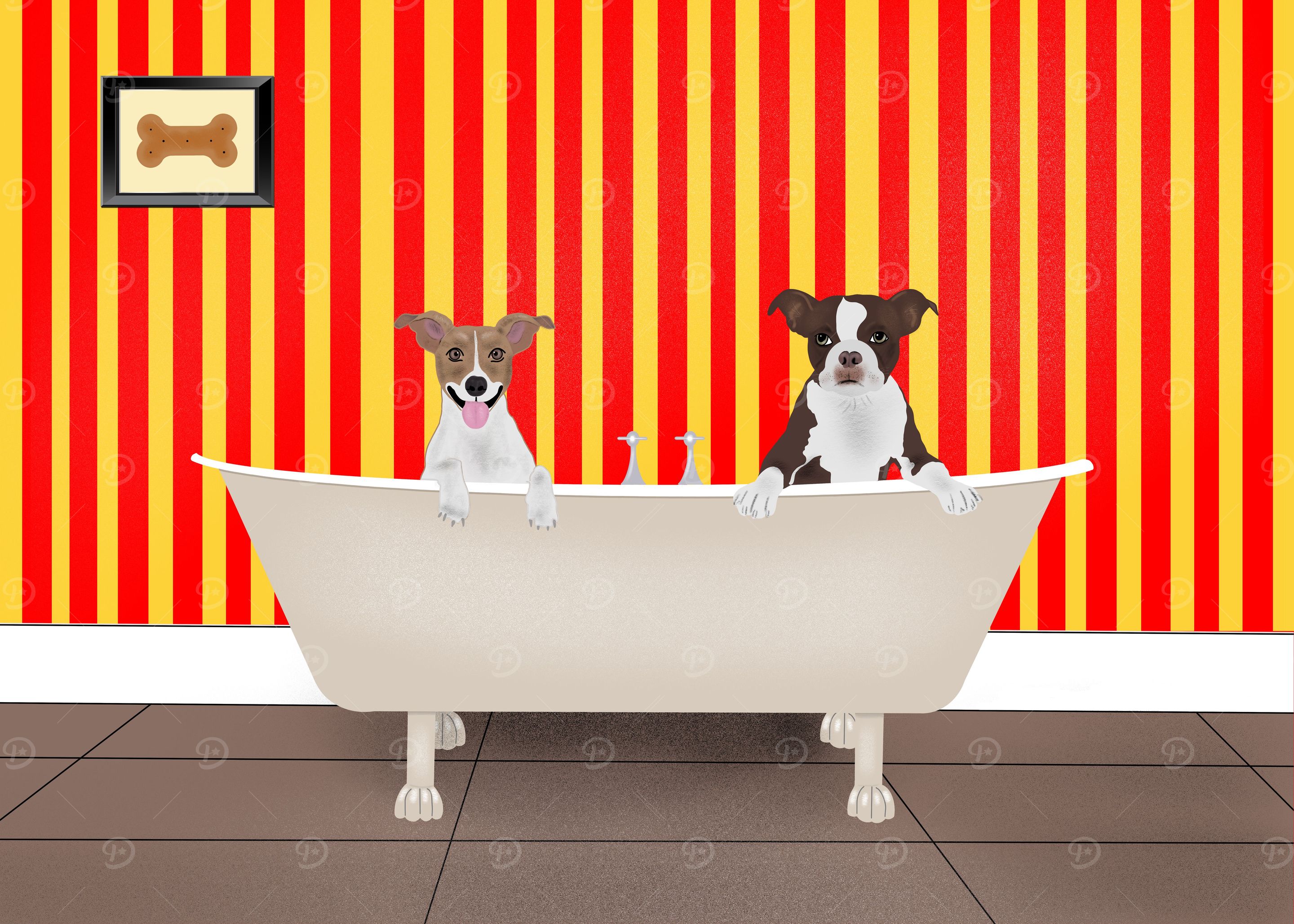 'Bath Time For The Dogs' Poster, picture, metal print, paint by ...
