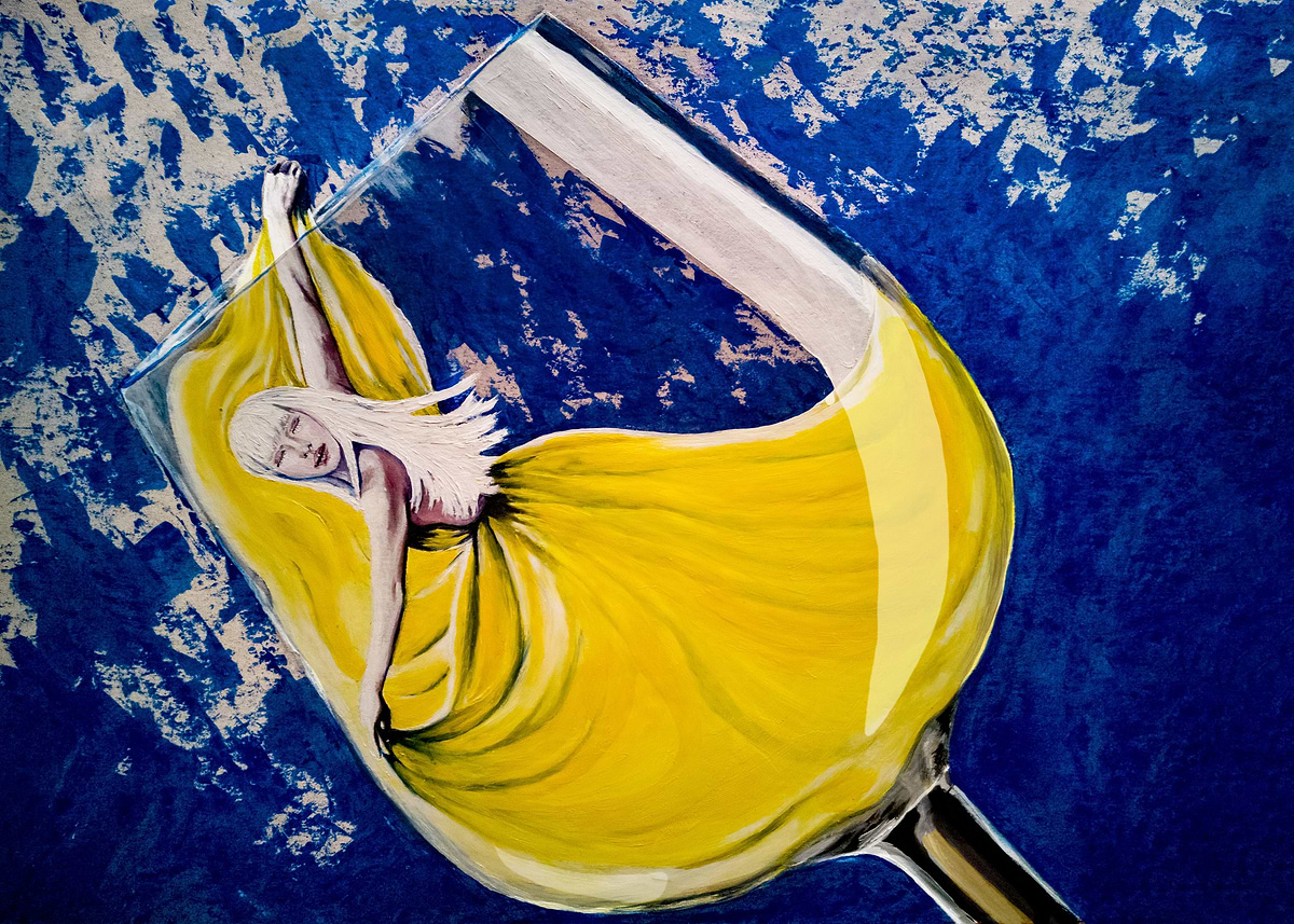 'Lady White Wine ' Poster, picture, metal print, paint by Emart Elena ...