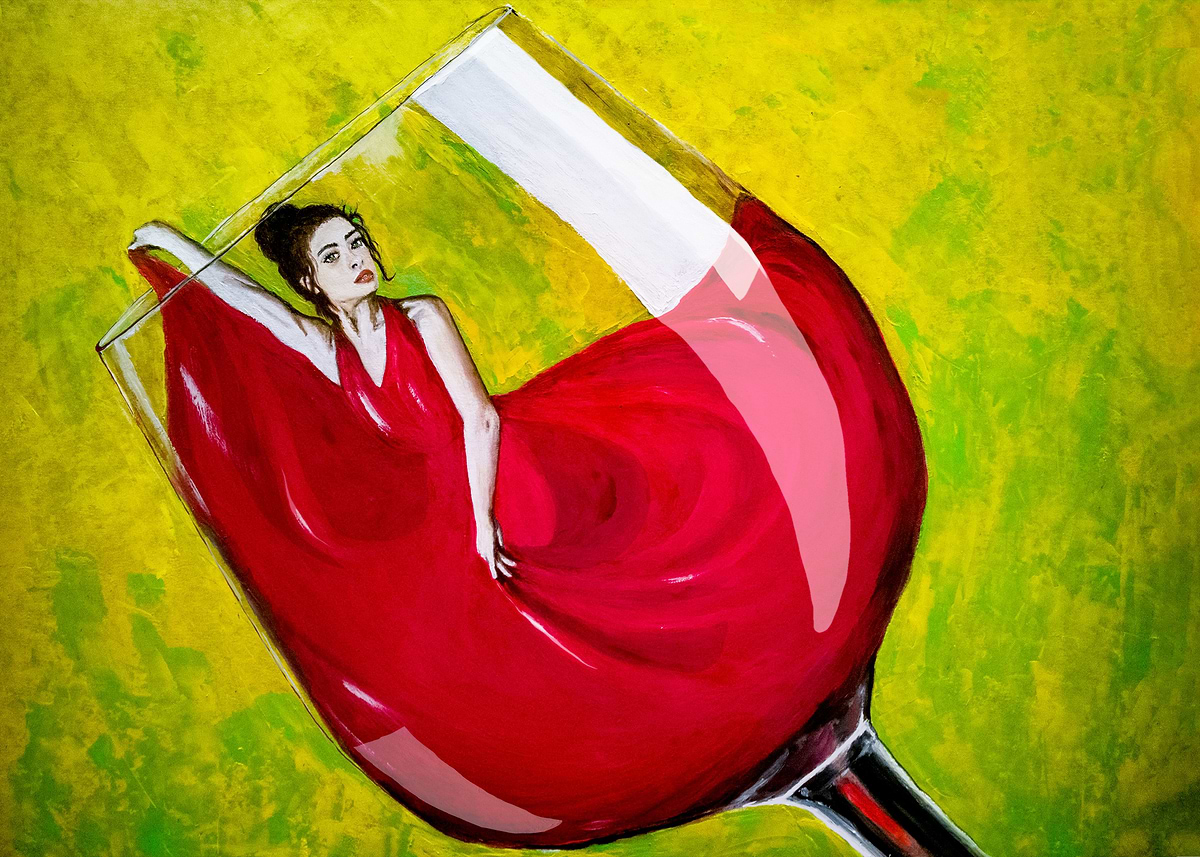 'Red Wine Lady' Poster, picture, metal print, paint by Emart Elena ...