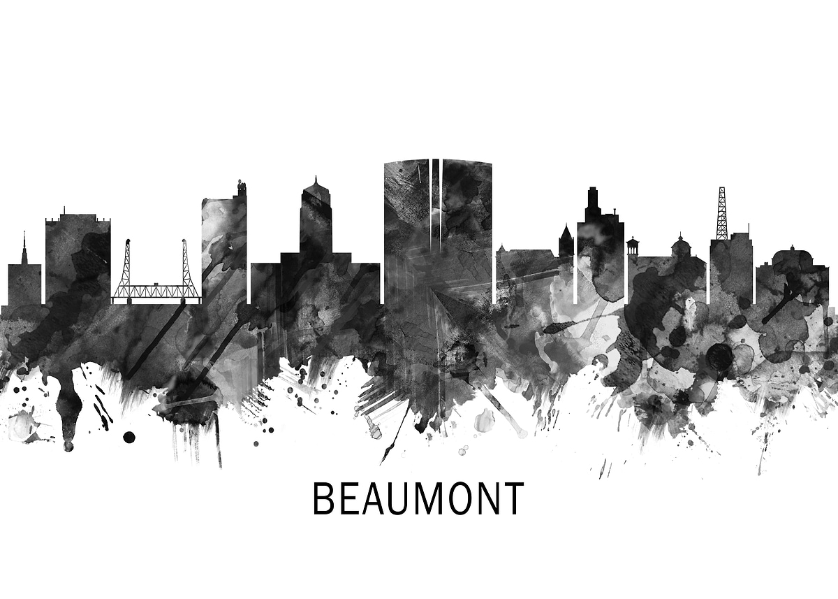 'Beaumont Texas Skyline BW' Poster, picture, metal print, paint by ...