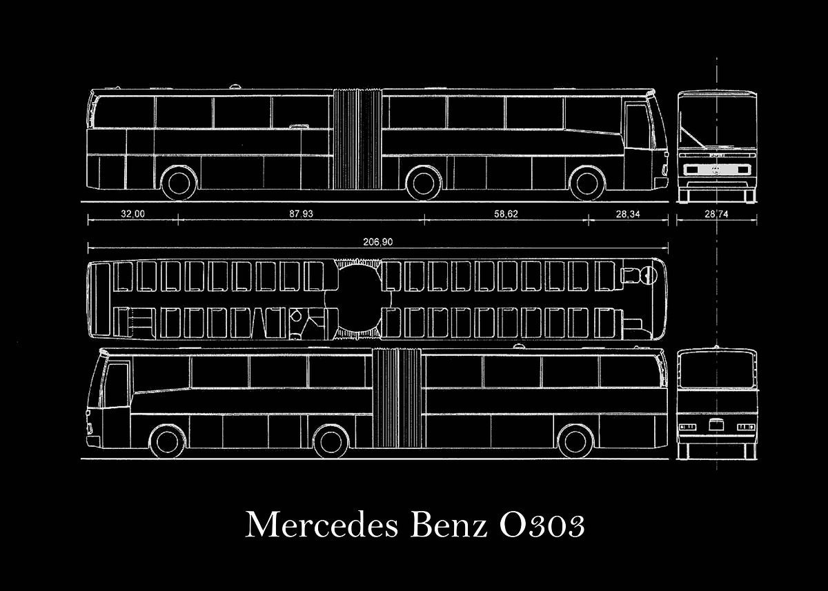 'Mercedes Benz O303 1978 ' Poster, picture, metal print, paint by B & W ...
