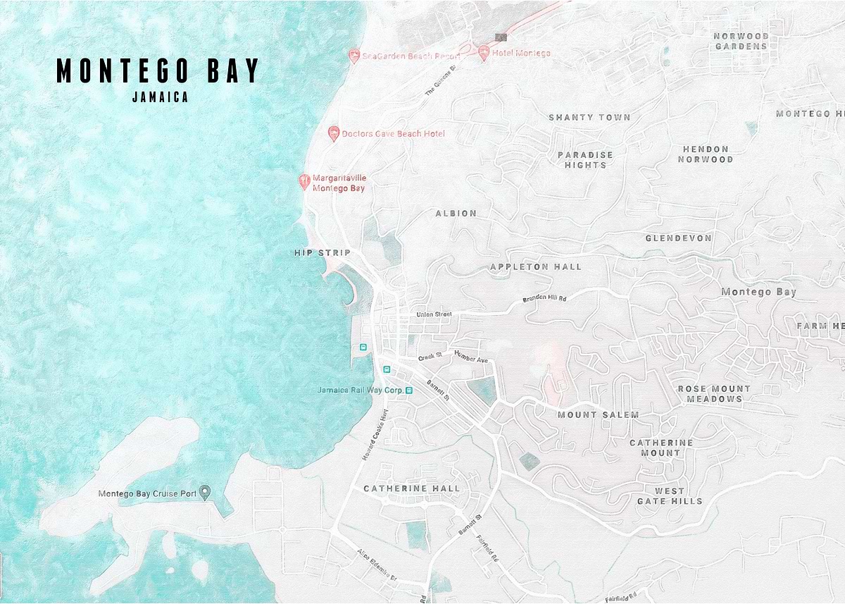 'Montego bay map' Poster, picture, metal print, paint by cesare ...