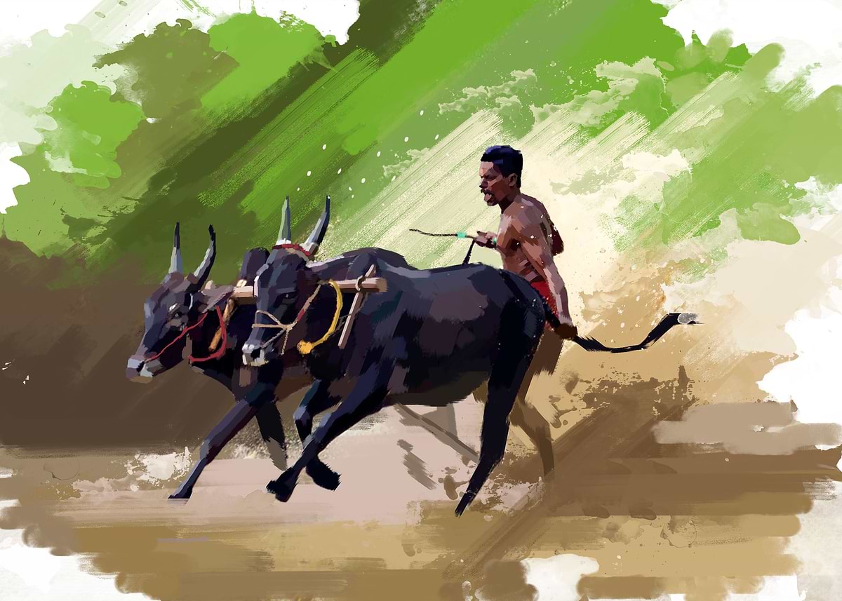 'Bull at work' Poster, picture, metal print, paint by Biren P | Displate