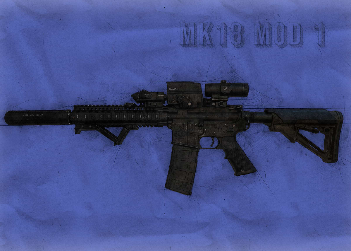 'Mk18 Mod 1 Sketch' Poster, picture, metal print, paint by Azrel ...