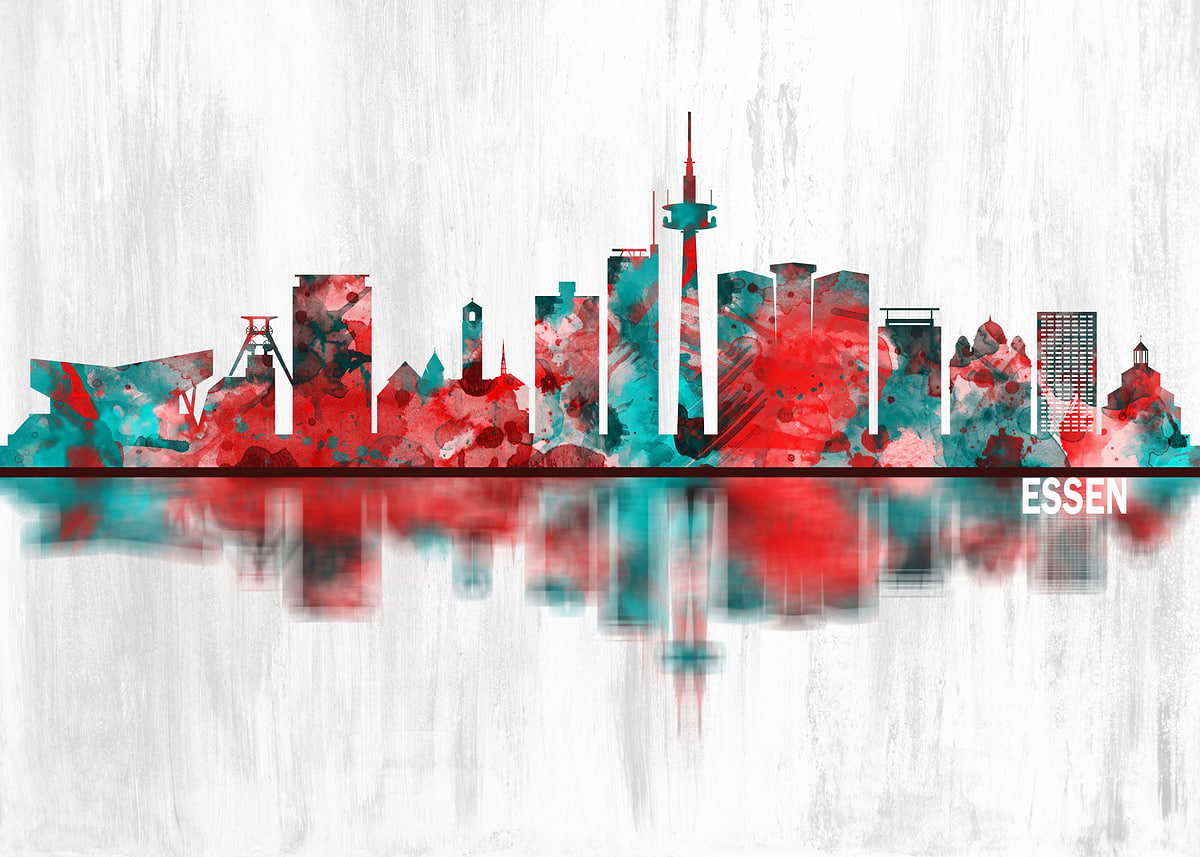 'Essen Germany Skyline' Poster, picture, metal print, paint by Towseef ...