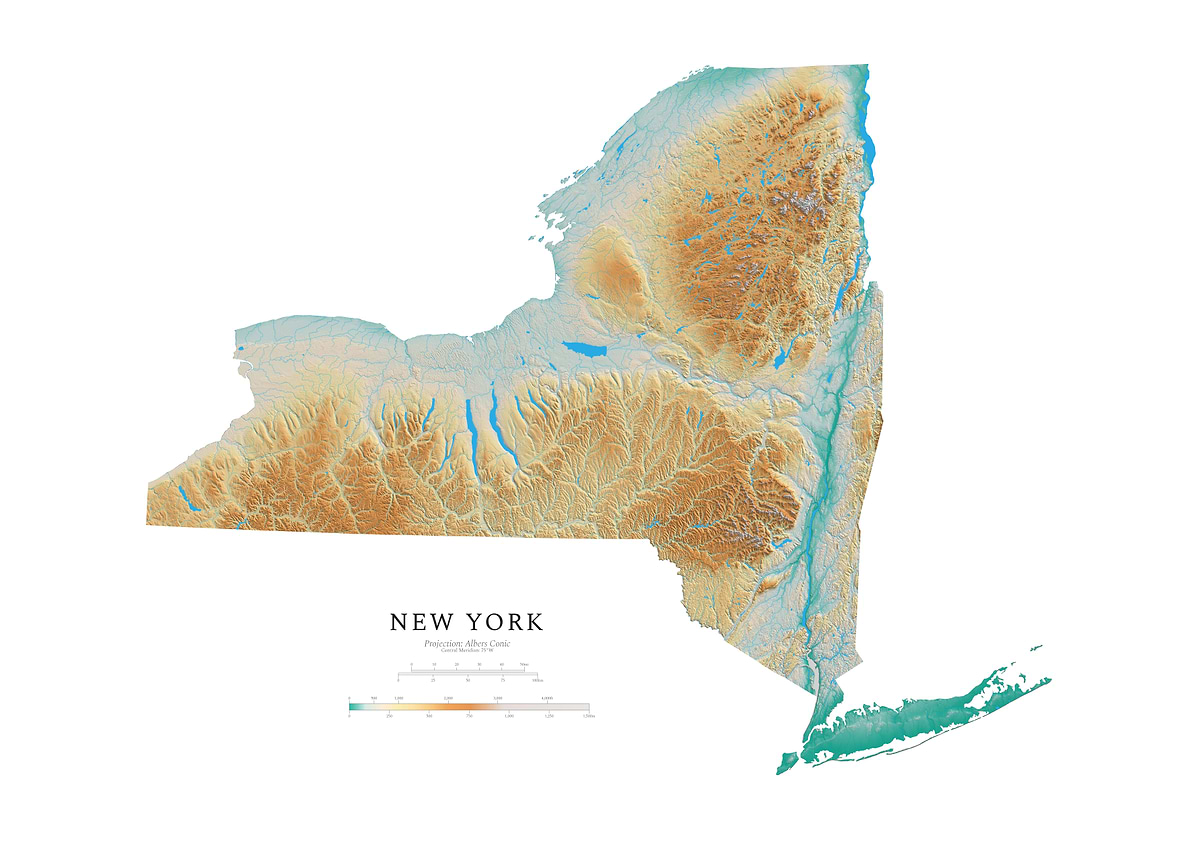 'New York Topography Map' Poster, picture, metal print, paint by ...