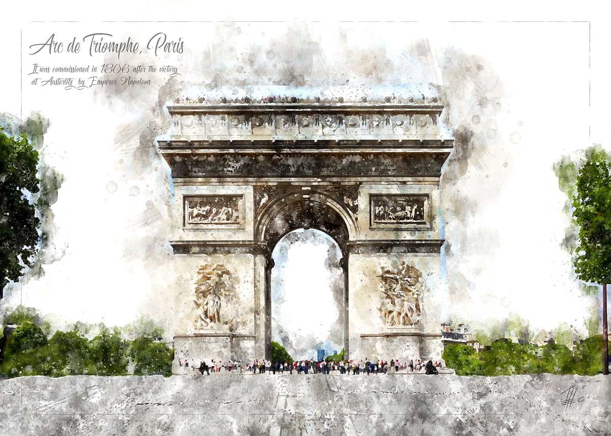 'Arc de Triomphe Aquarell' Poster, picture, metal print, paint by Theo ...