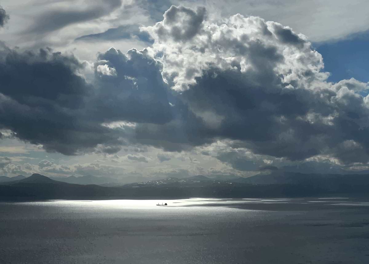 'Greece Sea boat and clouds' Poster, picture, metal print, paint by ...