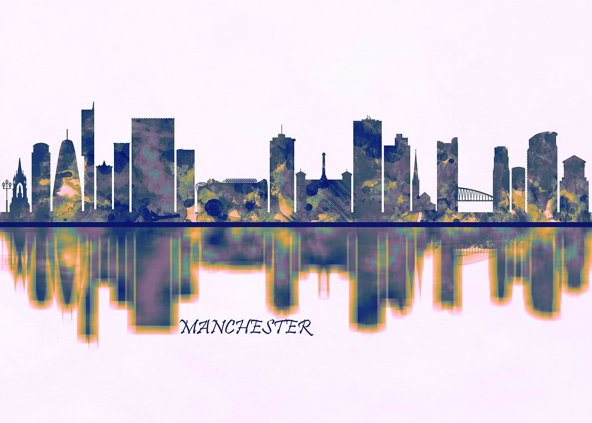 'Manchester England Skyline' Poster, picture, metal print, paint by ...