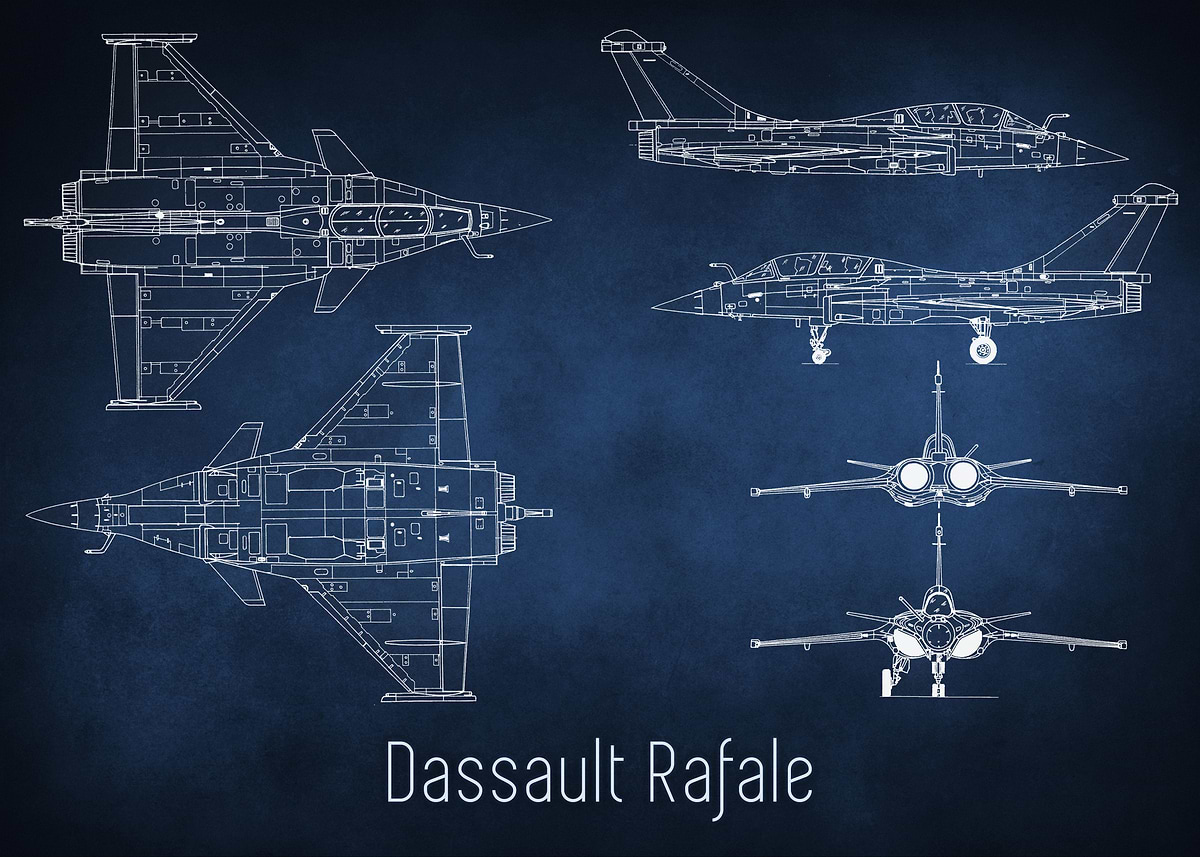 'Dassault Rafale Blueprint' Poster, picture, metal print, paint by The ...