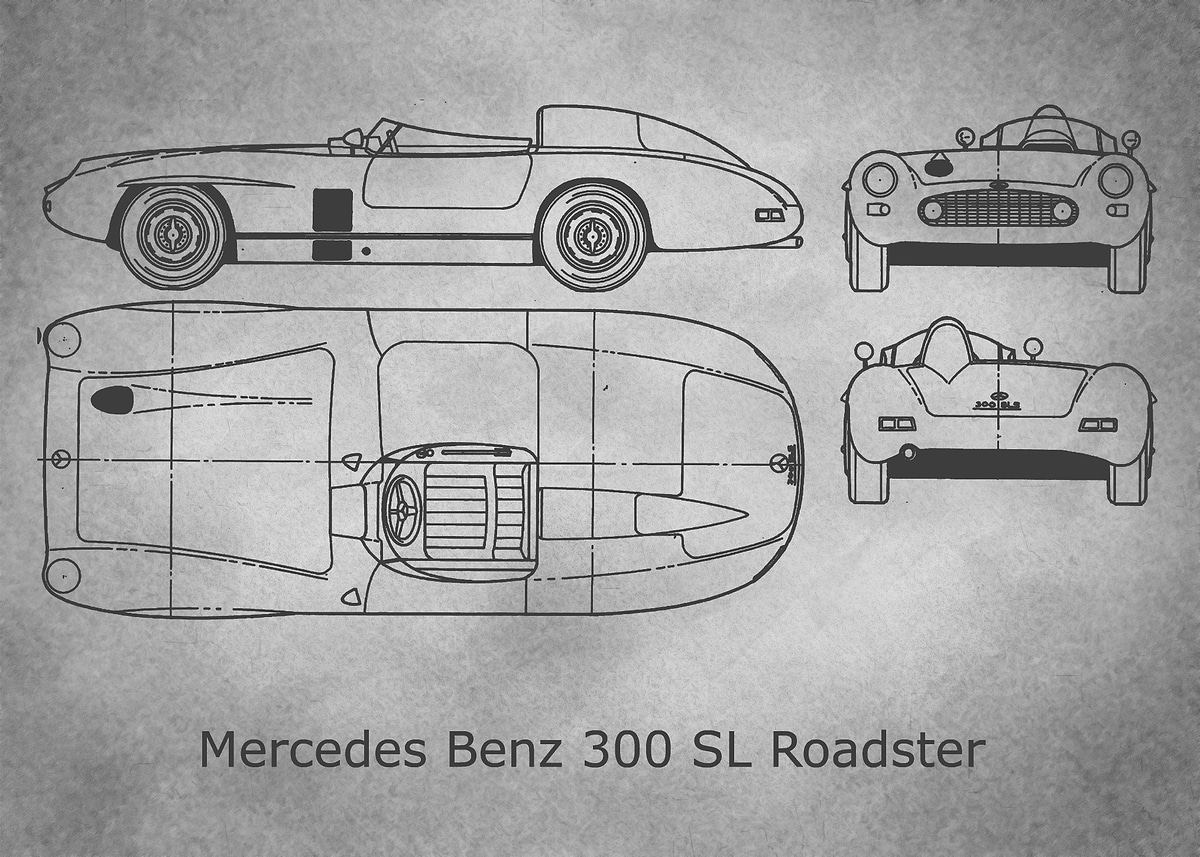 'Mercedes Benz 300SL gray' Poster, picture, metal print, paint by B & W ...