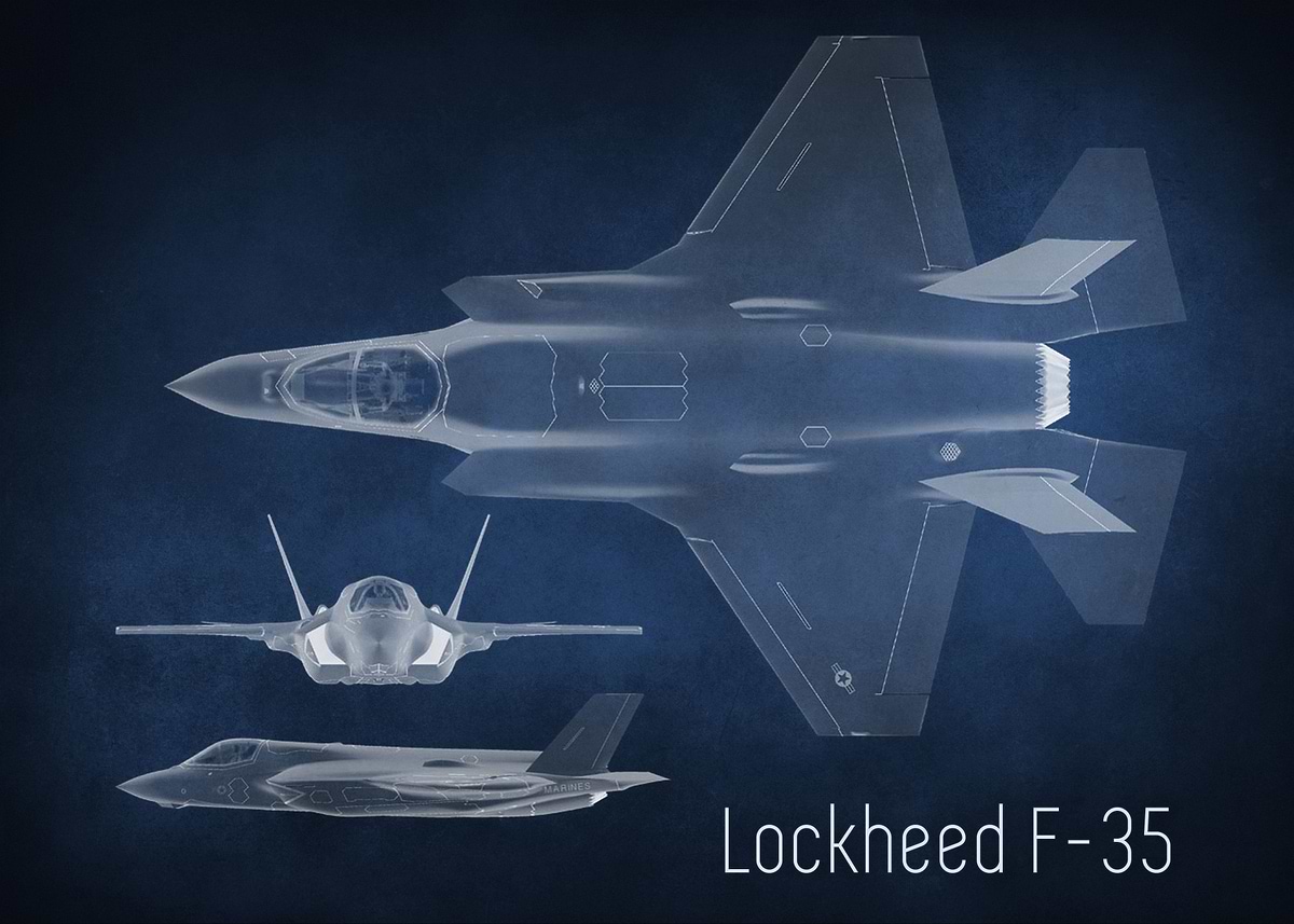 'Lockheed F 35 Blueprint' Poster, picture, metal print, paint by The ...