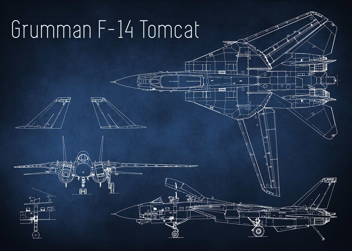 'F14 tomcat Blueprint' Poster, picture, metal print, paint by The ...