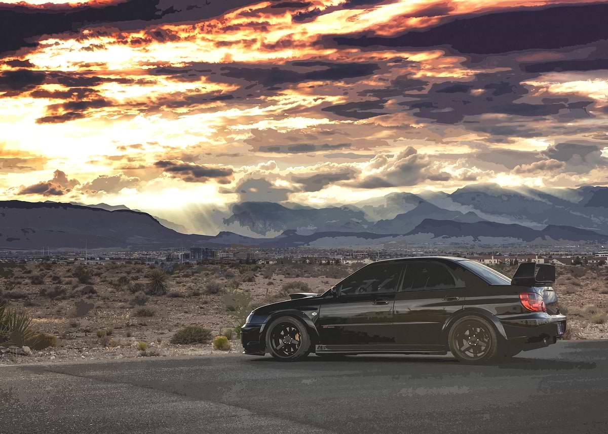 'WRX Sunset' Poster, picture, metal print, paint by david pick | Displate