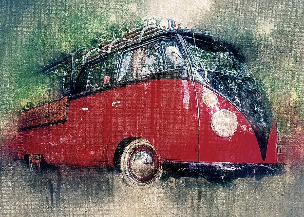 'Retro red Car abstract' Poster, picture, metal print, paint by Max ...