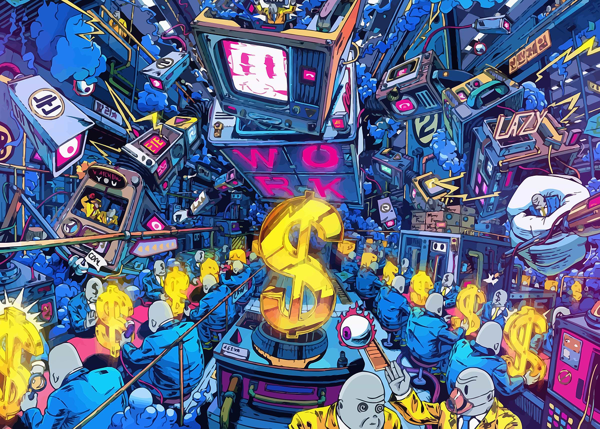 'Money factory illustration' Poster, picture, metal print, paint by ...