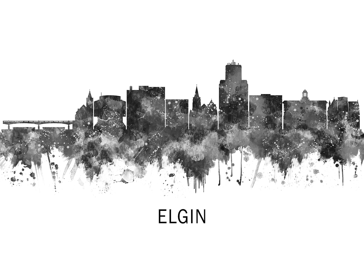 'Elgin Illinois Skyline BW' Poster, picture, metal print, paint by ...