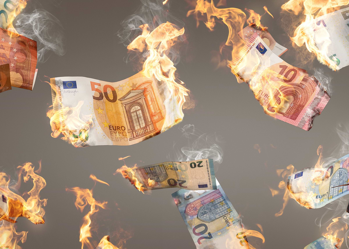 'Burning Euro Banknotes' Poster, picture, metal print, paint by ...