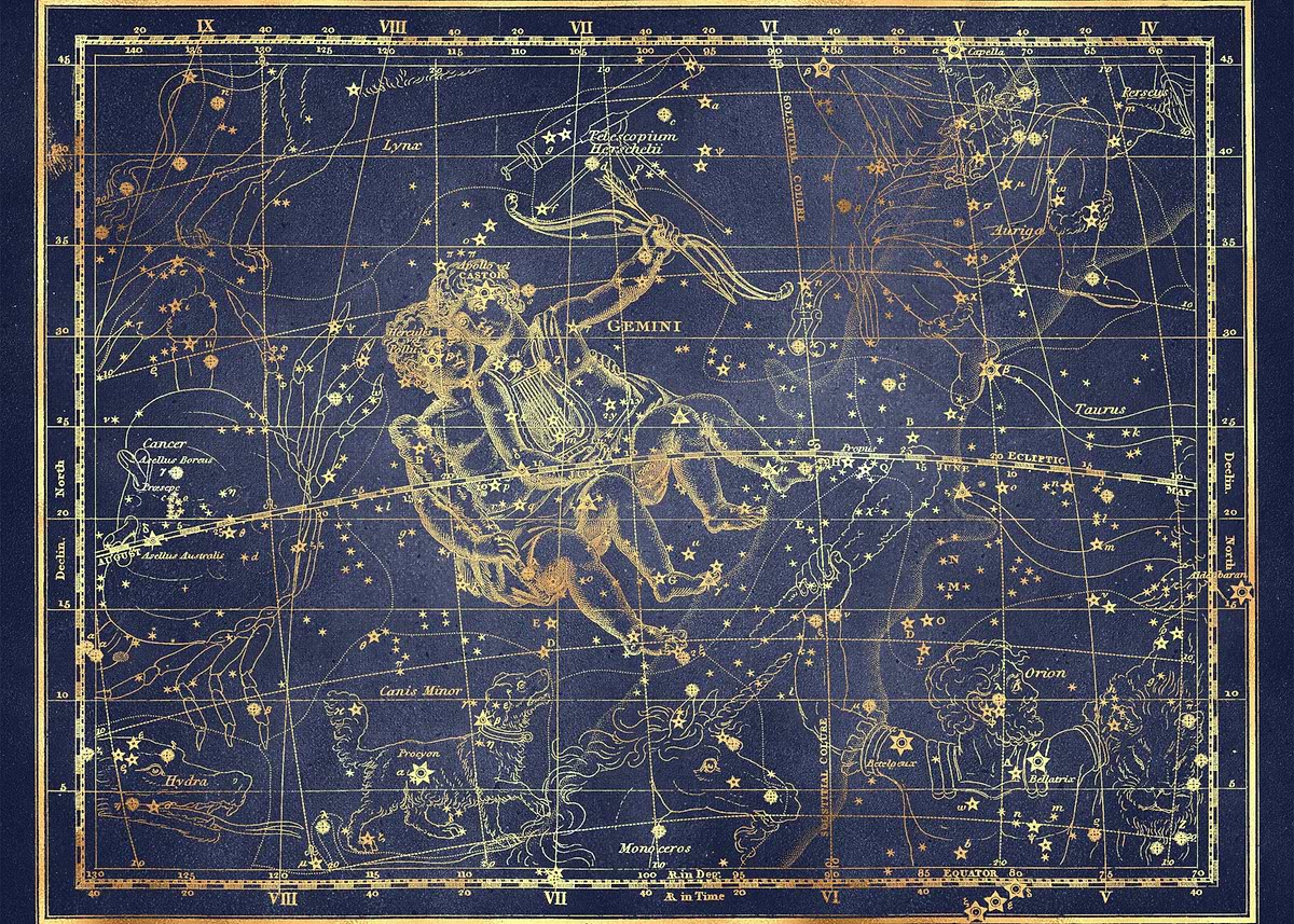 'Blue Gold Star Map 06' Poster, picture, metal print, paint by Aloke ...