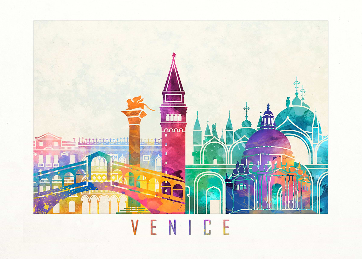 'Venice skyline' Poster, picture, metal print, paint by Cristina Romero ...