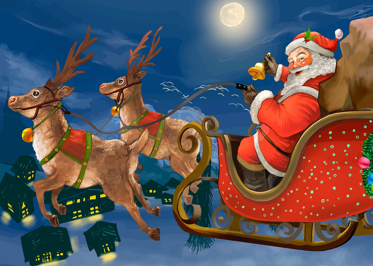 'Santa claus riding a sleig' Poster, picture, metal print, paint by ...