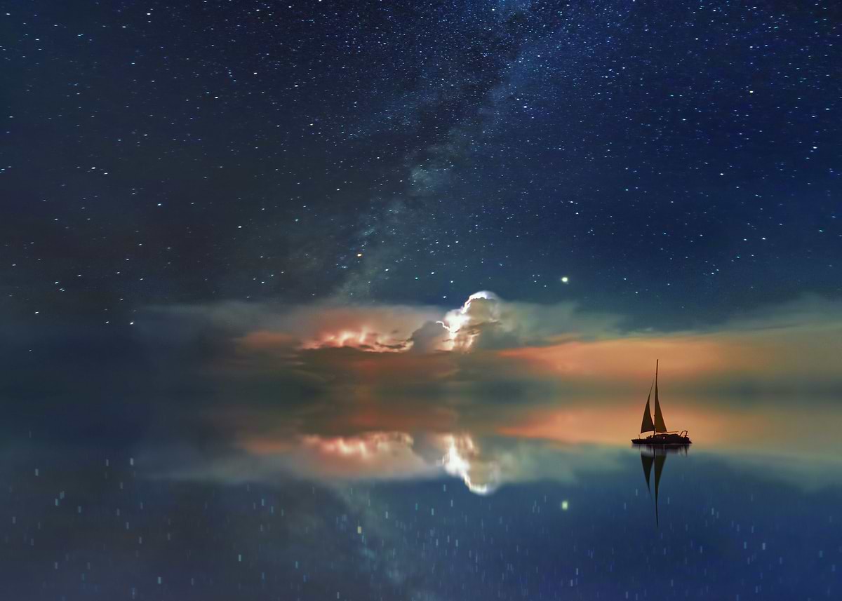 'night ocean' Poster, picture, metal print, paint by Rijis Art | Displate