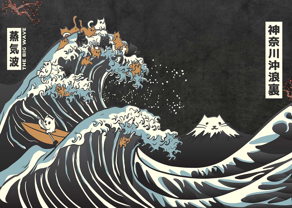 'Great wave of cat agawa' Poster, picture, metal print, paint by Simon ...