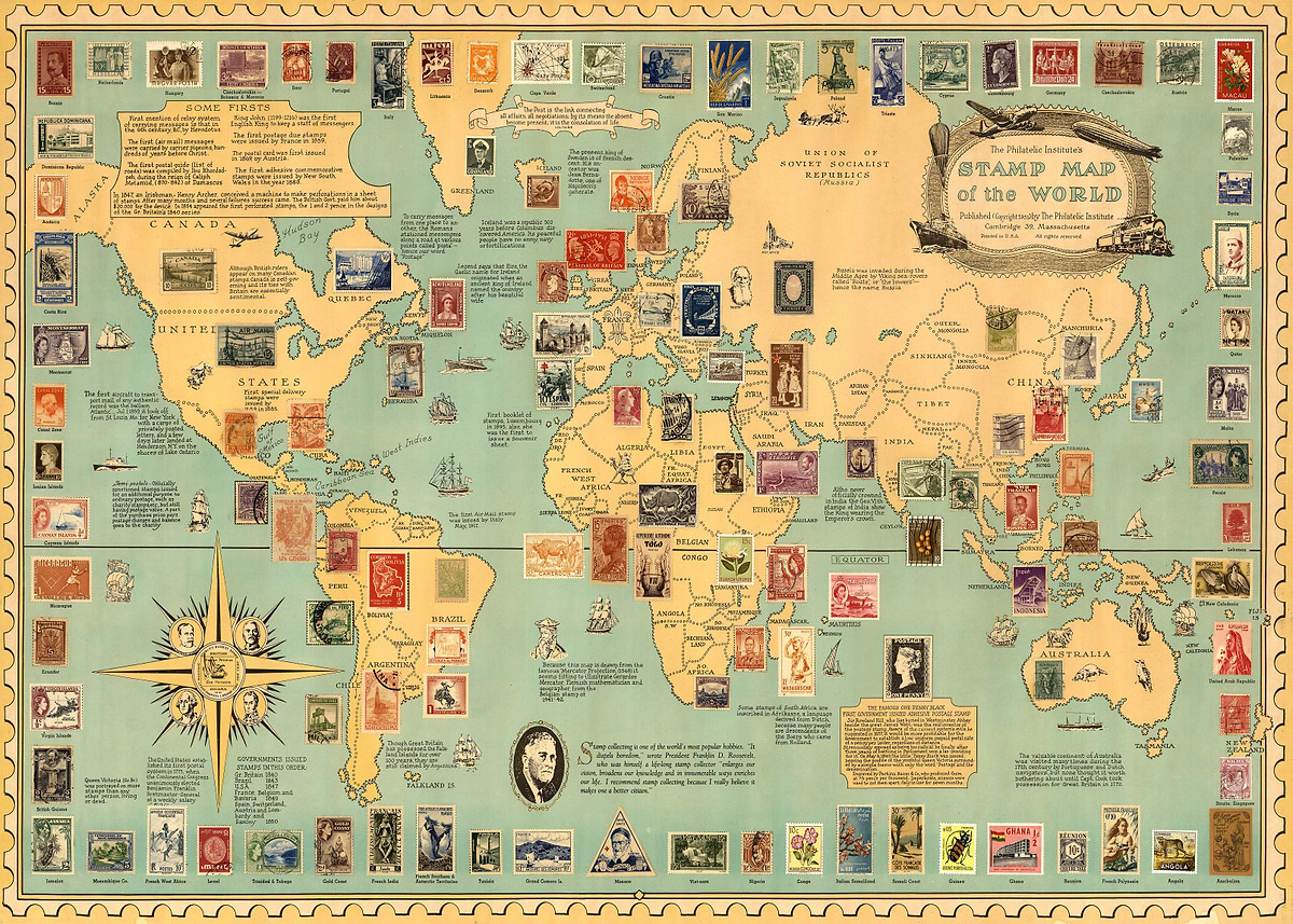 'Stamp Map of the World' Poster, picture, metal print, paint by Sam Kal ...
