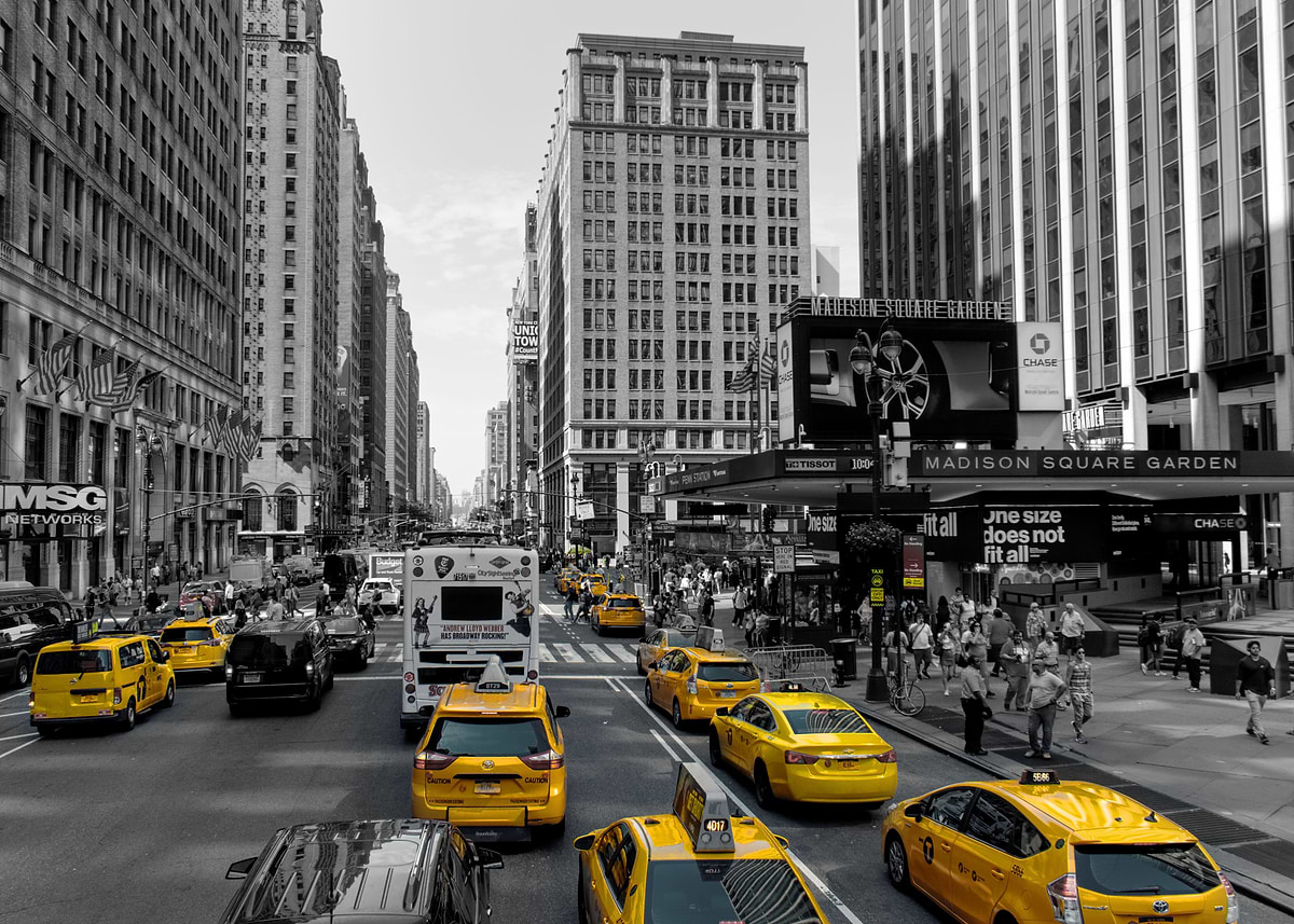 'Colored Cabs New York City' Poster, picture, metal print, paint by ...