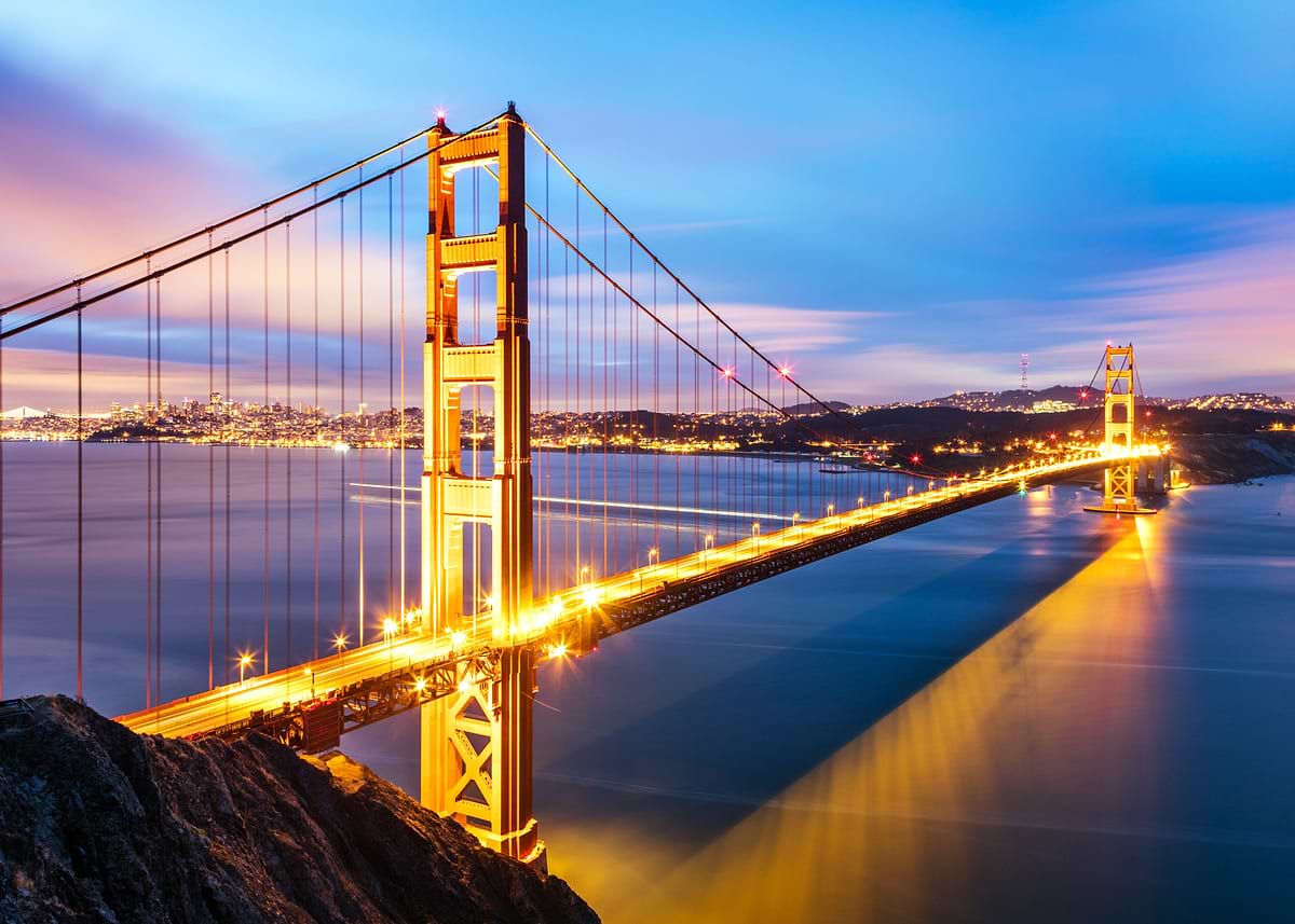'Sunrise at the golden gate' Poster, picture, metal print, paint by ...